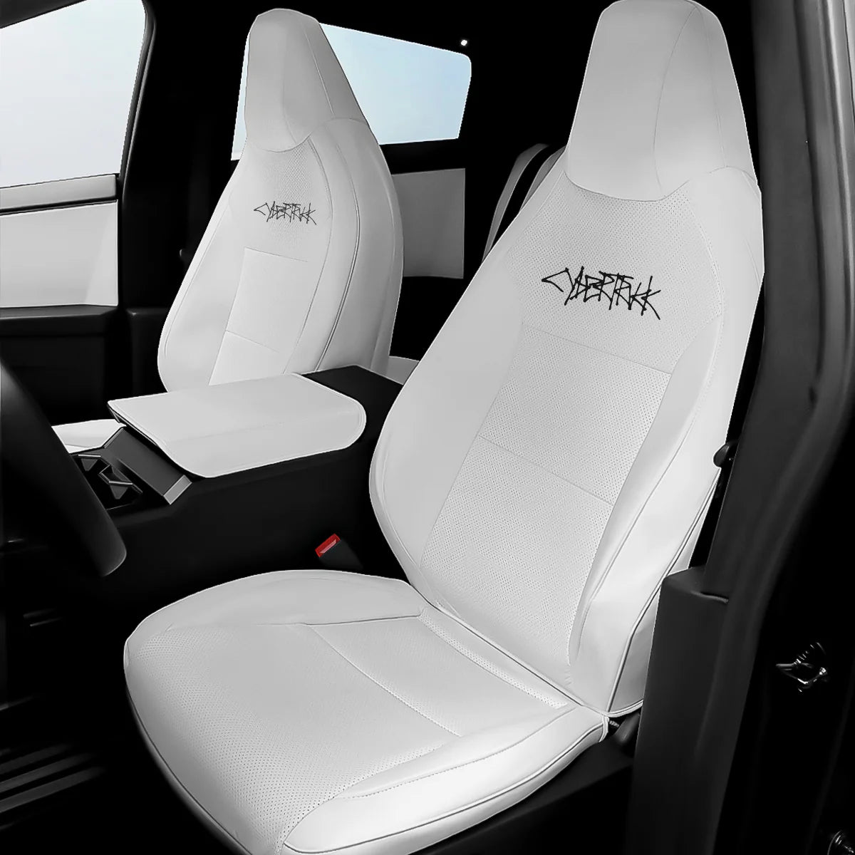 Tesla Cybertruck White Interior Seat Cover Set - Embroidered Edition