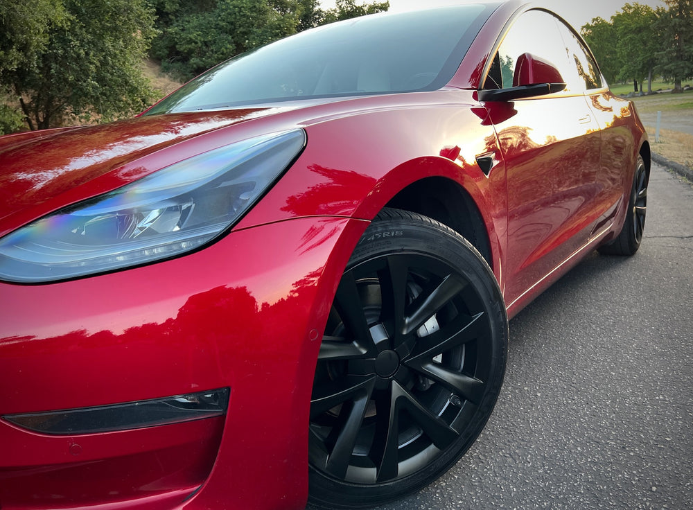 Tesla Model 3 Matte Black (18-in) Arachnid Plaid Wheel Cover Set
