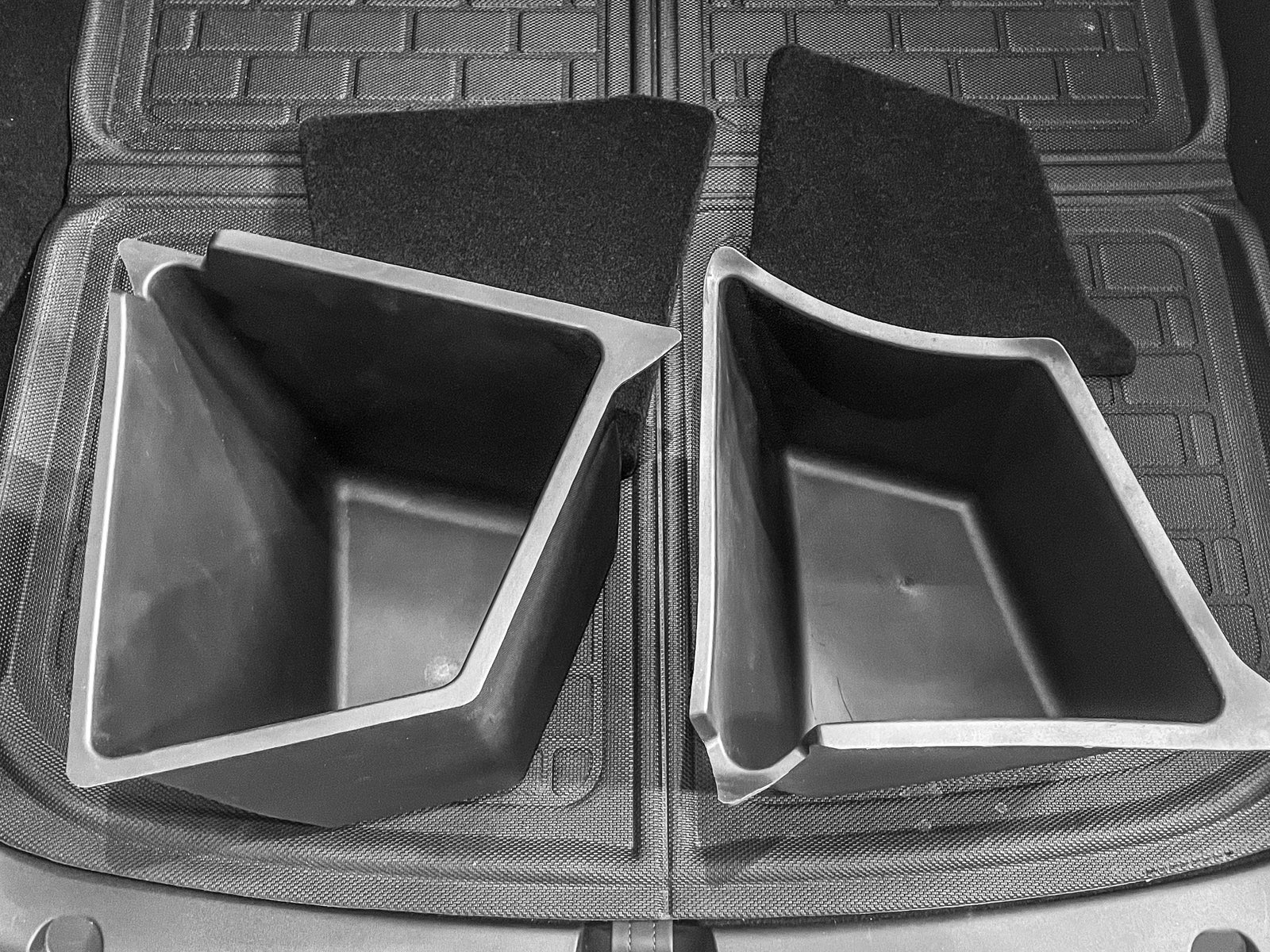 Tesla Model Y Trunk Side Storage Bins with Carpeted Lids (OEM Style )